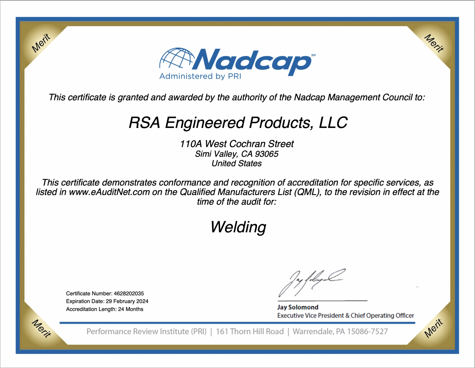 Quality - RSA Engineered Products LLC